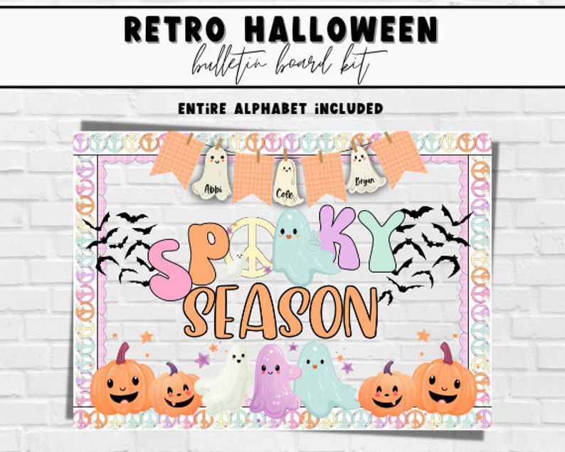 Spooky Season Retro Bulletin Board Kit | Retro Halloween Bulletin ...