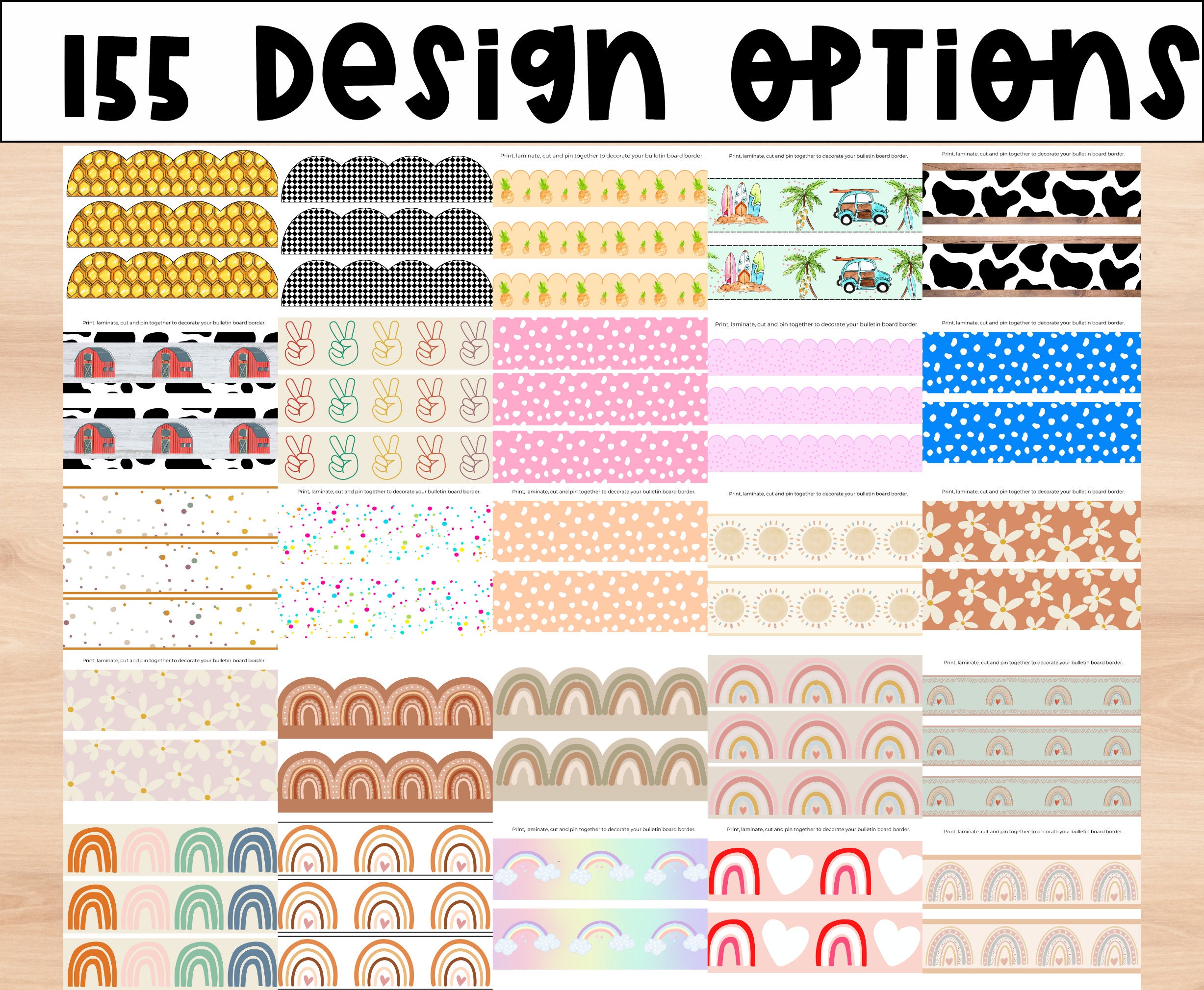 Solid and Pattern Bulletin Board Borders Bundle. 200 Designs Modern ...