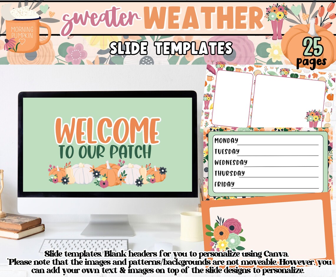 Pastel Pumpkin Fall Theme Editable Classroom Decor Bundle | Fall Slides ...
