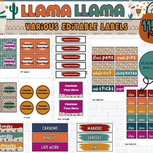 Llama Theme Editable Classroom Decor Bundle | Modern Elementary ...