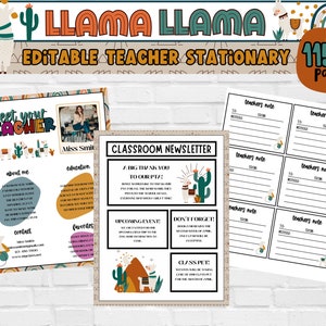 Llama Theme Editable Classroom Decor Bundle | Modern Elementary ...