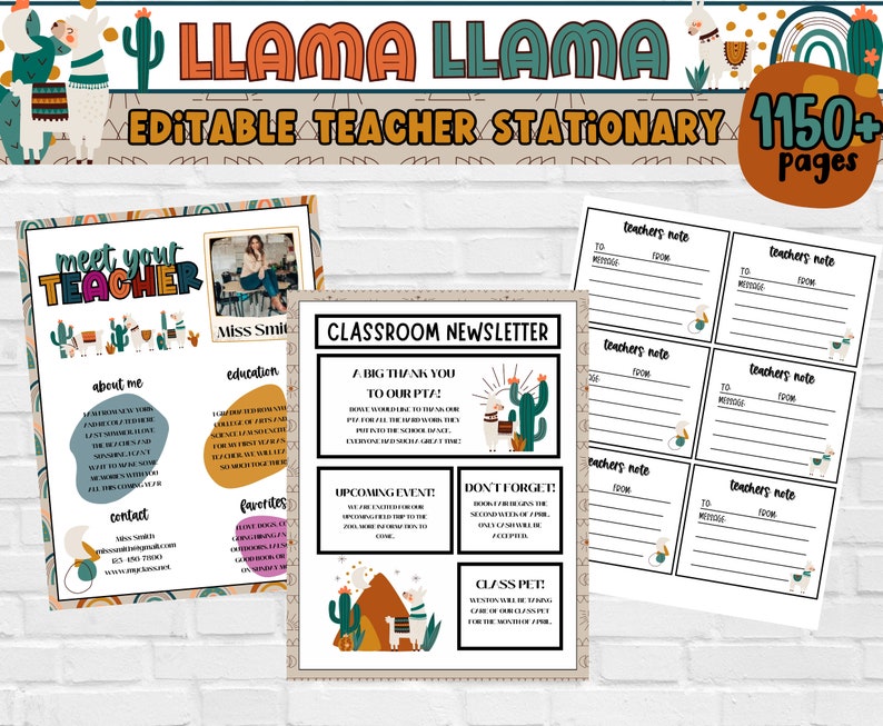 Llama Theme Editable Classroom Decor Bundle | Modern Elementary ...