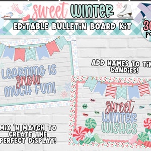 Pastel Winter Theme Editable Classroom Decor Bundle Modern Elementary ...