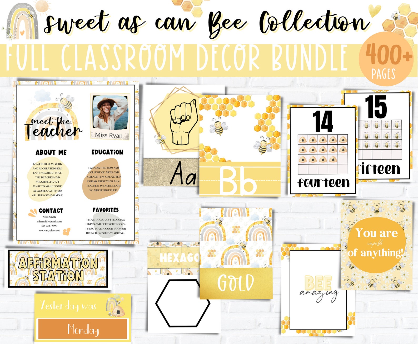Bee Editable CLASSROOM DECOR Bundle Elementary Classroom Decor Modern ...