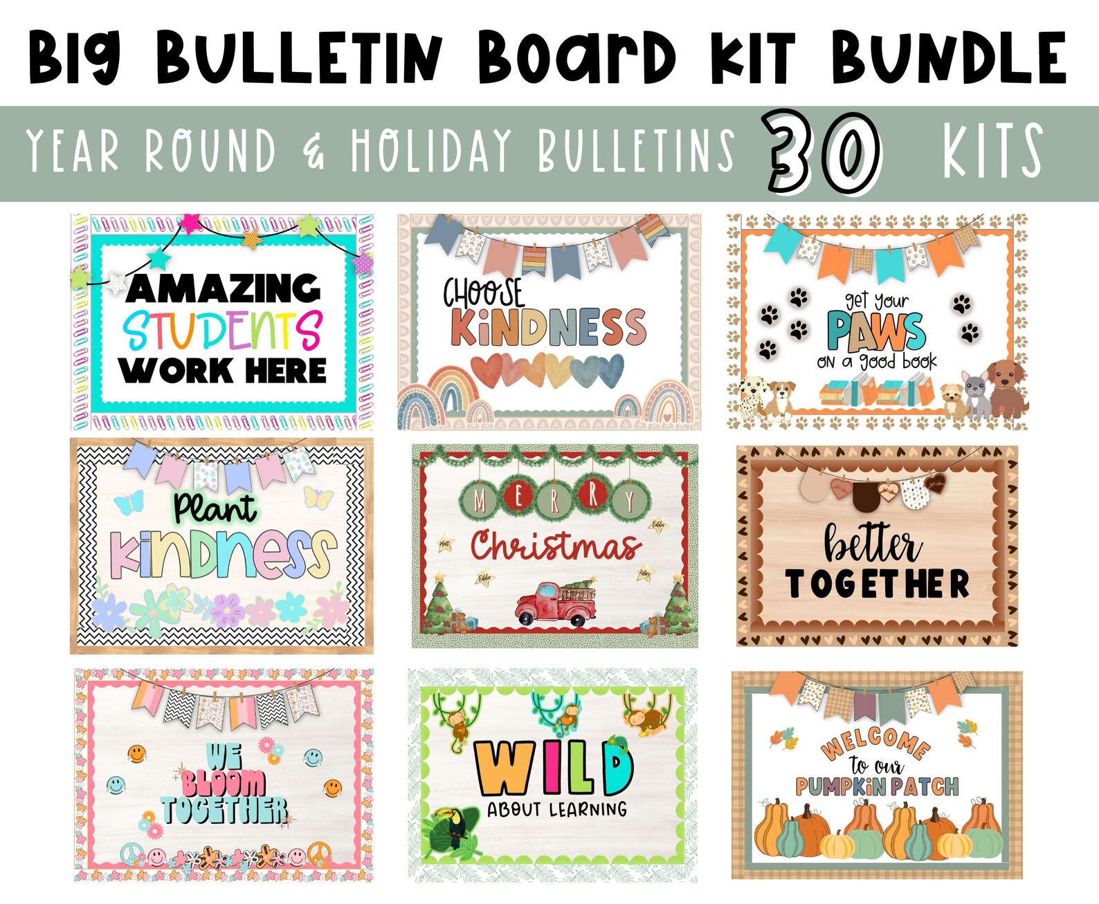 Printable Bulletin Board Bundle of 30 Kits. Holiday Bulletin Board Kit ...
