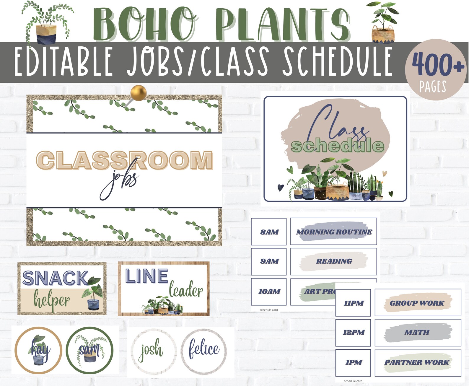 Boho Plants CLASSROOM DECOR Full Bundle Meet the Teacher Shapes Abc's ...