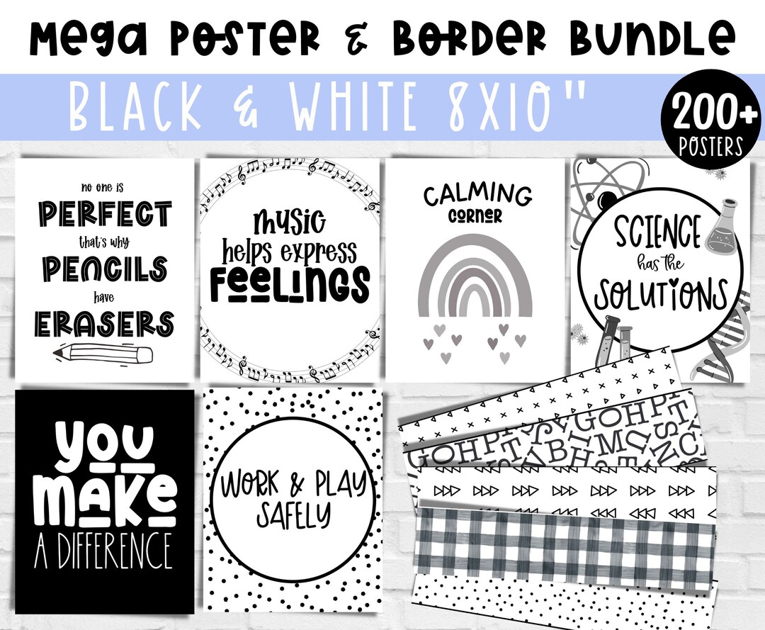 Black and White Educational Classroom Psoters |CLASSROOM Decor Posters ...