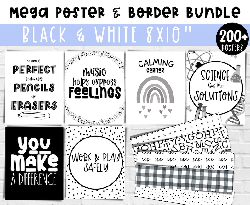 Black and White Educational Classroom Psoters CLASSROOM Decor Posters ...