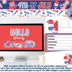 4th of July Theme Editable Holiday Classroom Decor Bundle | Modern ...