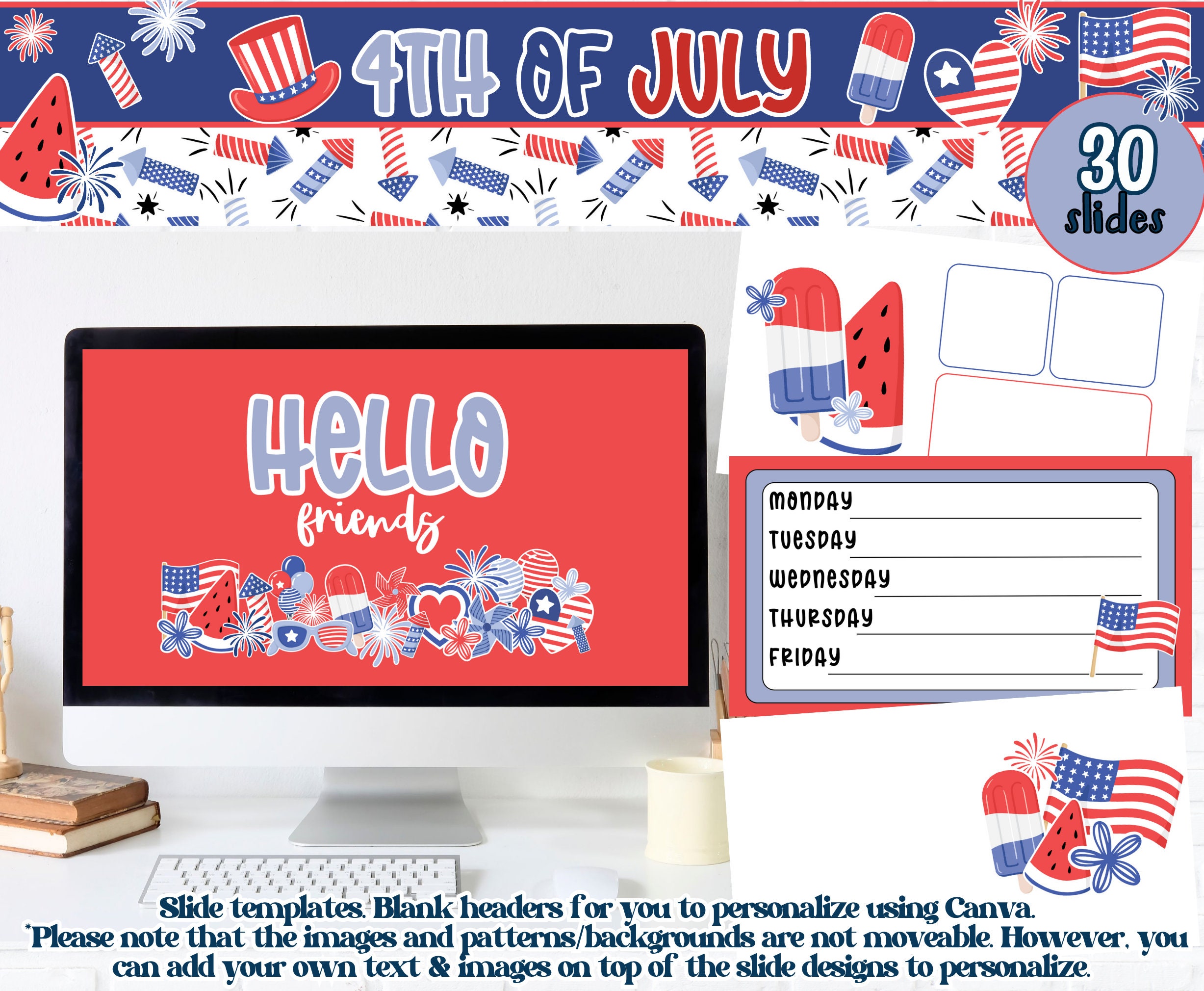 4th of July Theme Editable Holiday Classroom Decor Bundle - Etsy
