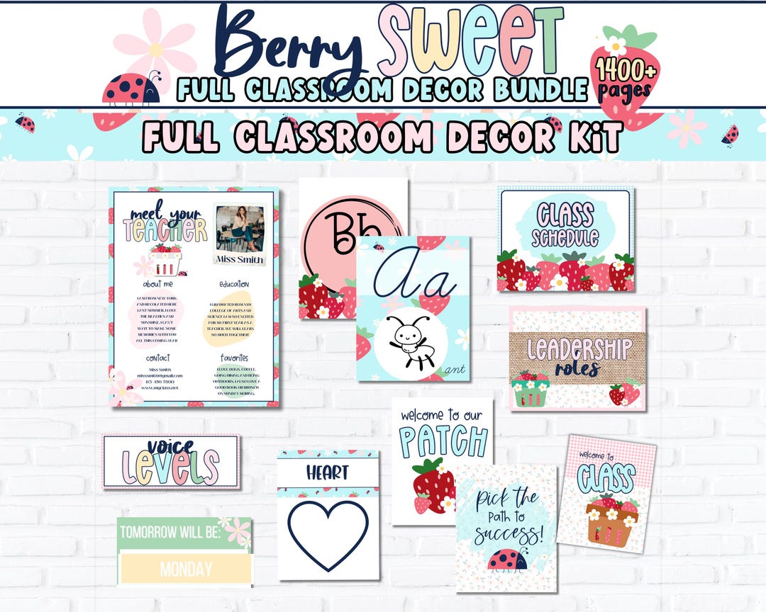 Pastel Strawberry Theme Editable CLASSROOM DECOR Bundle | Elementary ...