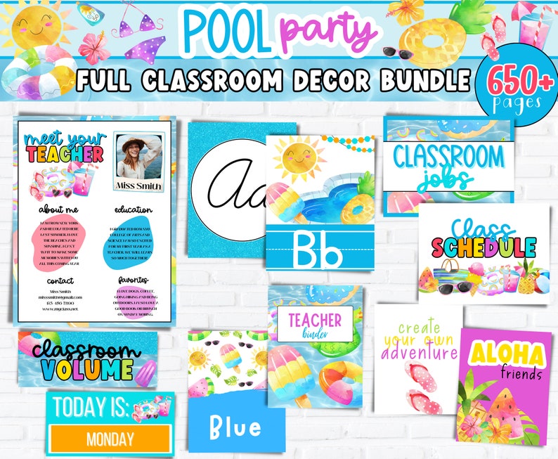 Bright Pool Party Summer CLASSROOM DECOR Bundle Elementary - Etsy