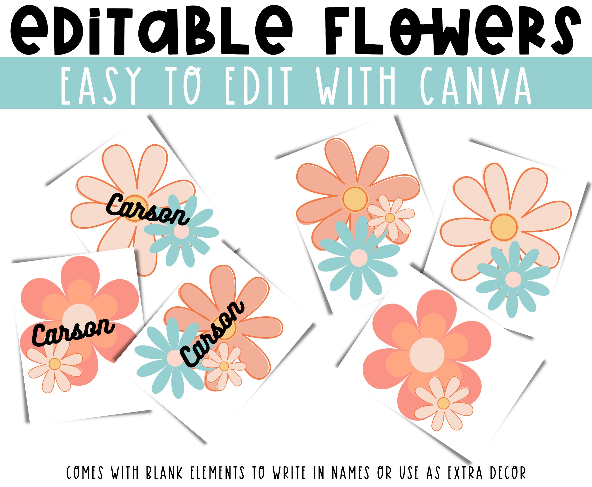 Boho Flower Bus Theme Editable Bulletin Board Kit Modern - Etsy