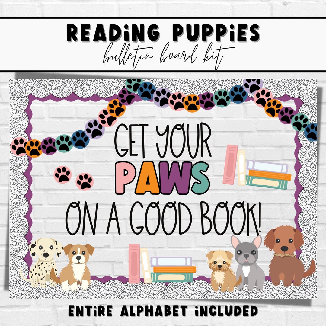 Library Book Reading Dog Back to School Bulletin Board Kit | Easy and ...