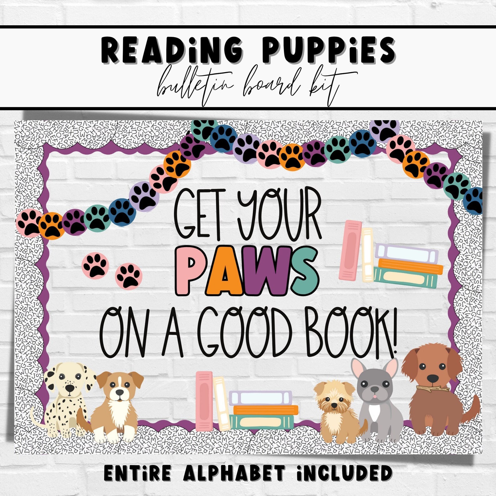 Library Book Reading Dog Back to School Bulletin Board Kit Easy and ...