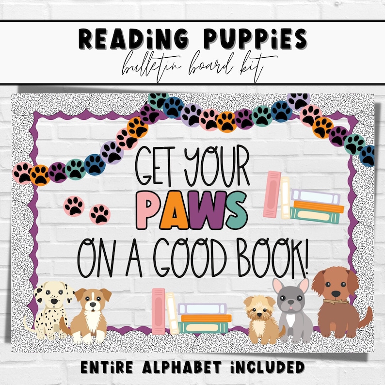 Library Book Reading Dog Back to School Bulletin Board Kit Easy and ...