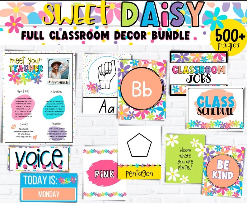 Bright Daisy Editable CLASSROOM DECOR Bundle Elementary - Etsy