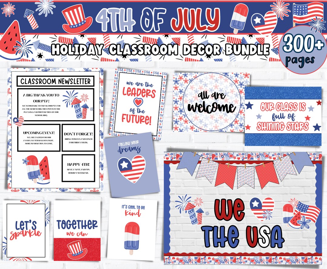 4th of July Theme Editable Holiday Classroom Decor Bundle | Modern ...