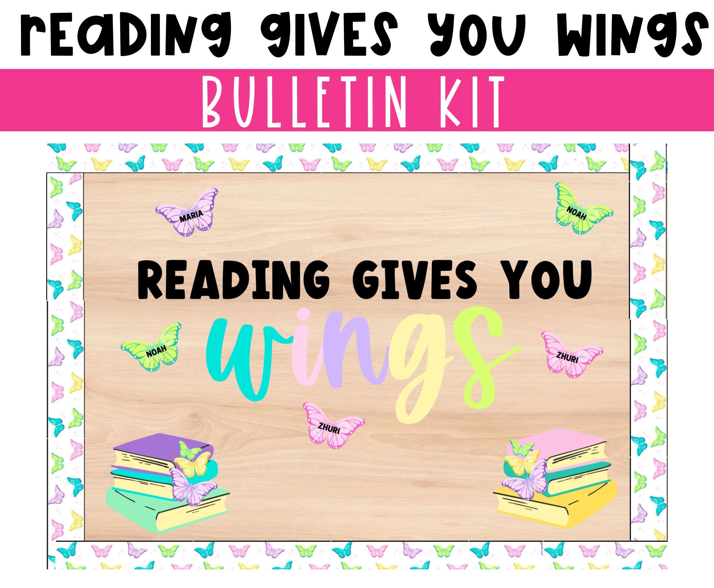 Library Bulletin Board Idea READING Gives You Wings Dream Big Bright ...