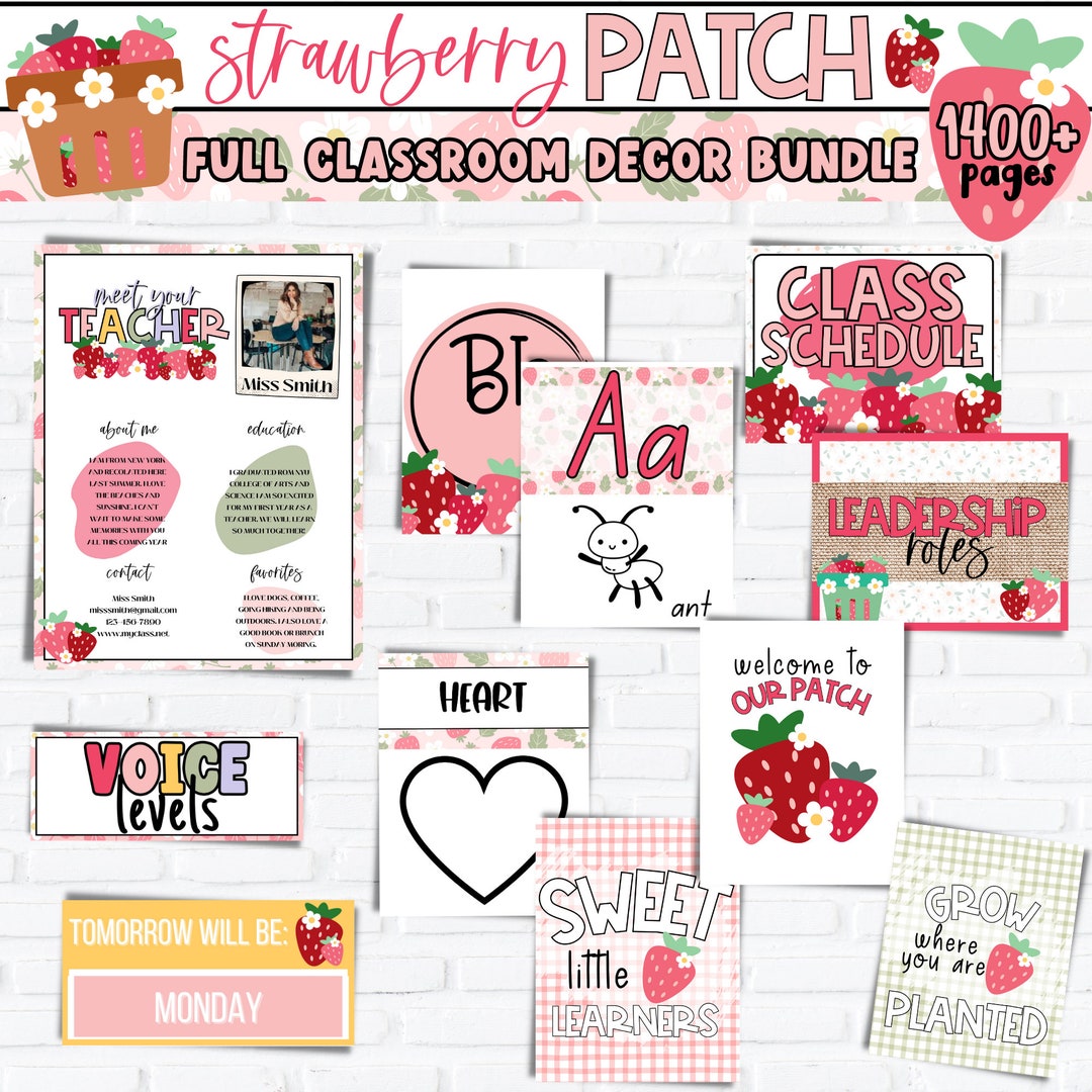 Strawberry Theme Editable CLASSROOM DECOR Bundle | Elementary Classroom ...