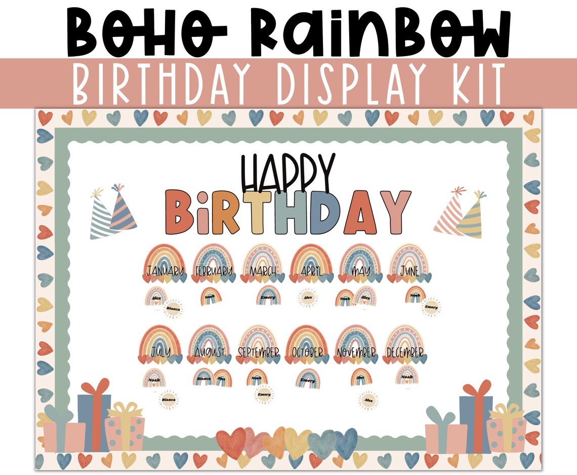 Boho Rainbow Classroom Birthday Display Rustic Boho - Etsy