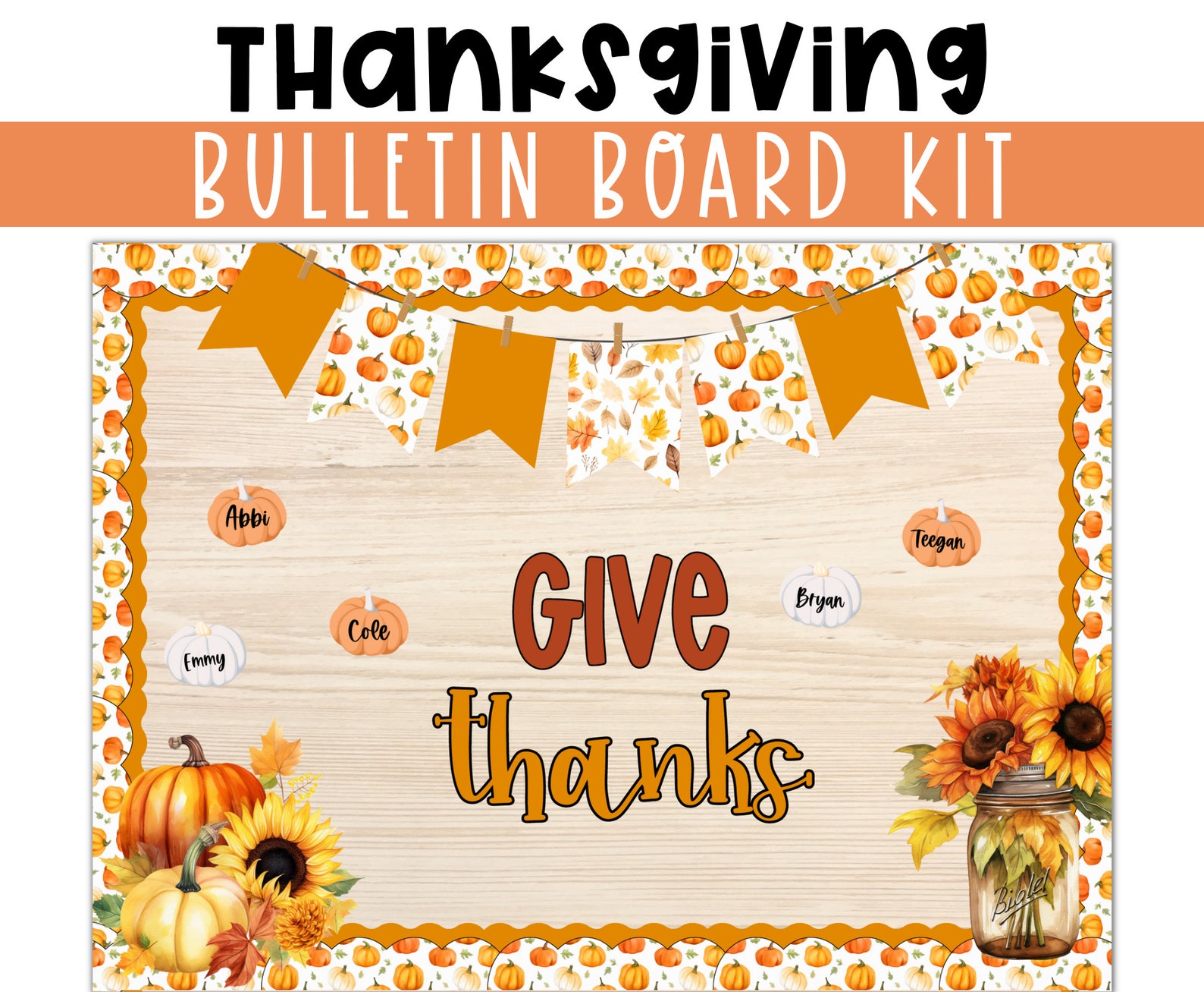Fall Thanksgiving Bulletin Board Kit Fall Bulletin Board Boho Pumpkin ...