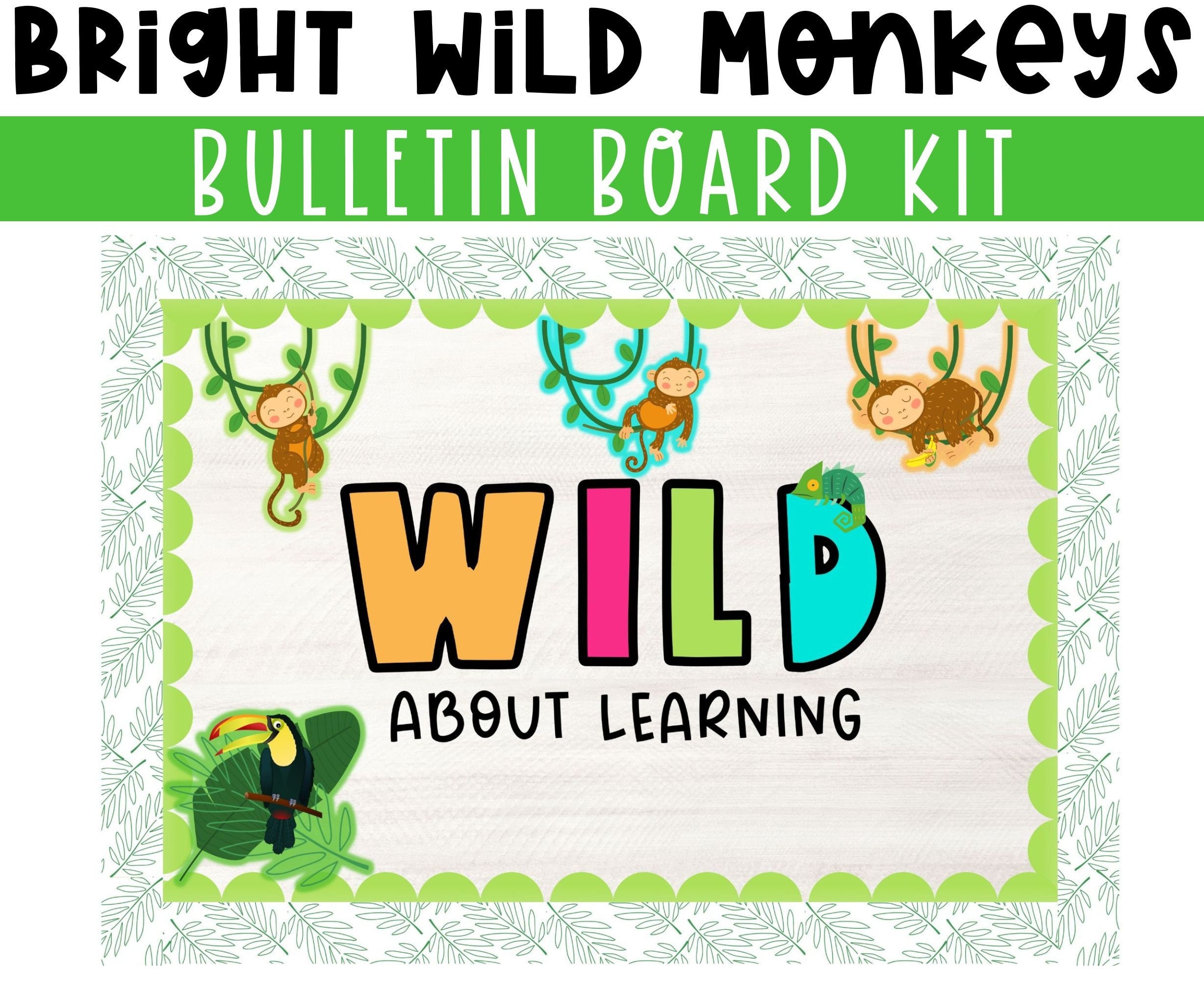 Wild About Learning Safari Classroom Bulletin | Monkey Summer Bulletin ...