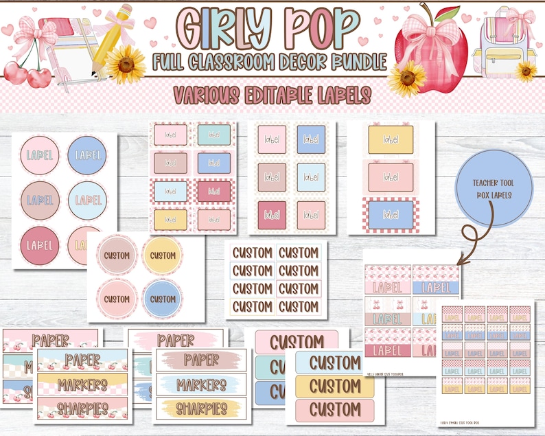 Girly Pop Theme Editable CLASSROOM DECOR Bundle | Elementary Classroom ...