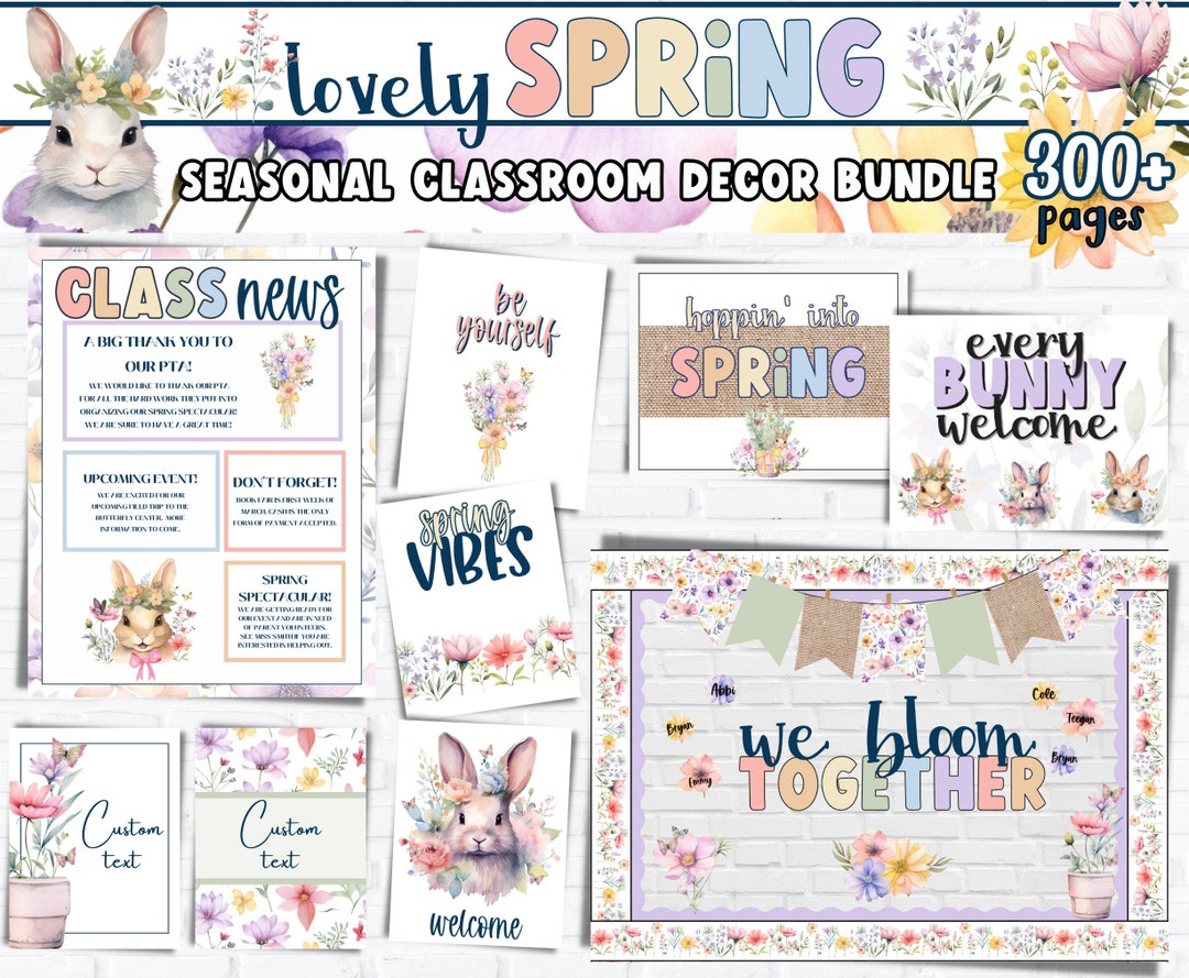 Pastel Floral Spring Theme Editable Classroom Decor Bundle | Modern ...