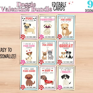 Dog Themed Printable Valentine's Day Cards. Editable Puppy Classroom ...