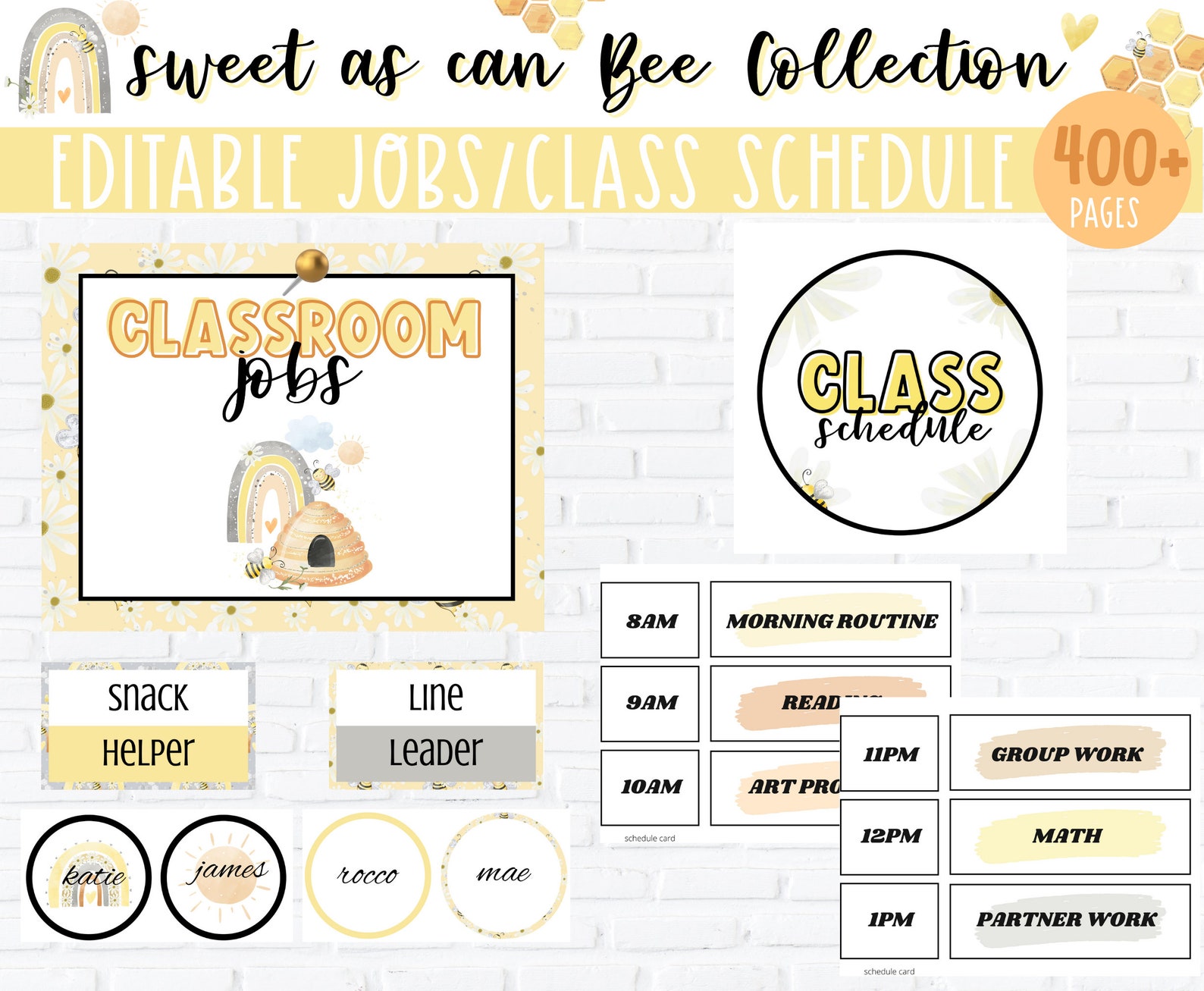 Bee Editable CLASSROOM DECOR Bundle Elementary Classroom Decor Modern ...