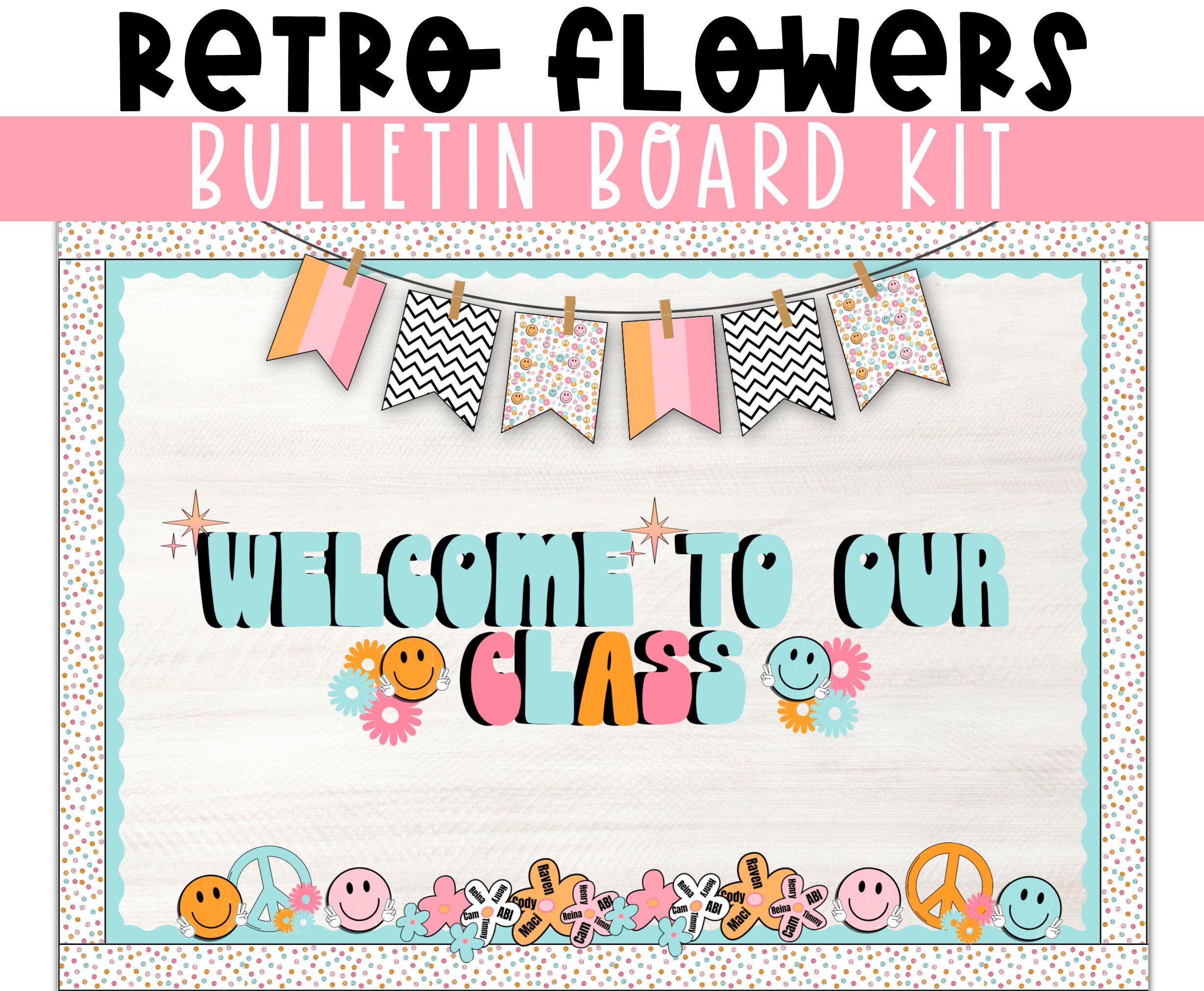 Groovy Spring Flower Bulletin Kit. We Bloom Class Bulletin Board ...