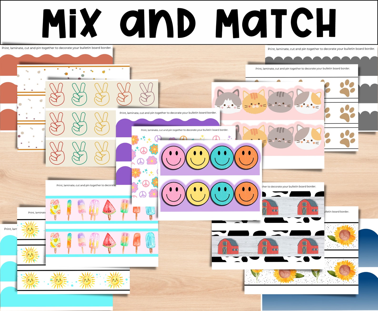 Solid and Pattern Bulletin Board Borders Bundle. 200 Designs Modern ...