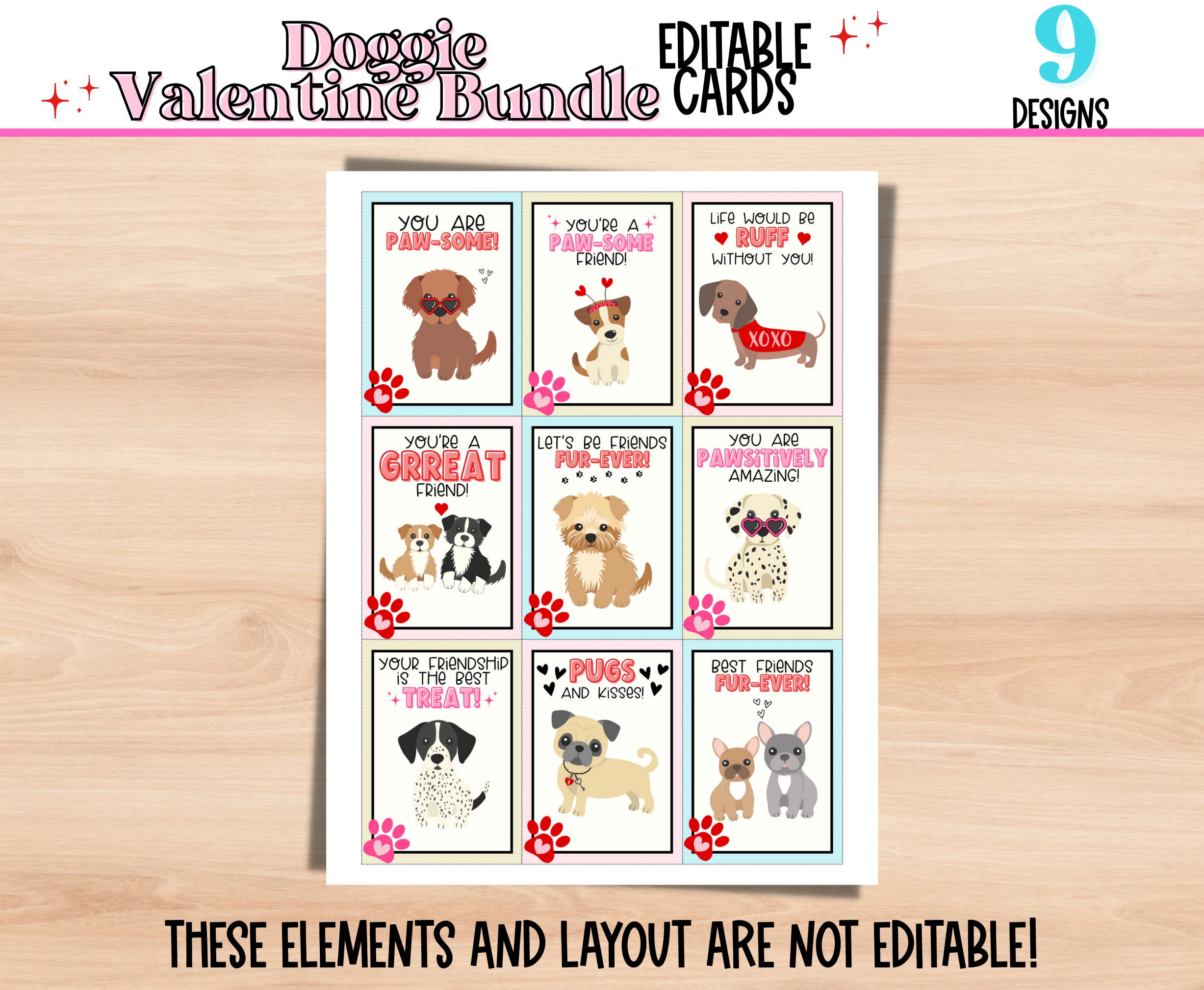 Dog Themed Printable Valentine's Day Cards. Editable Puppy Classroom ...