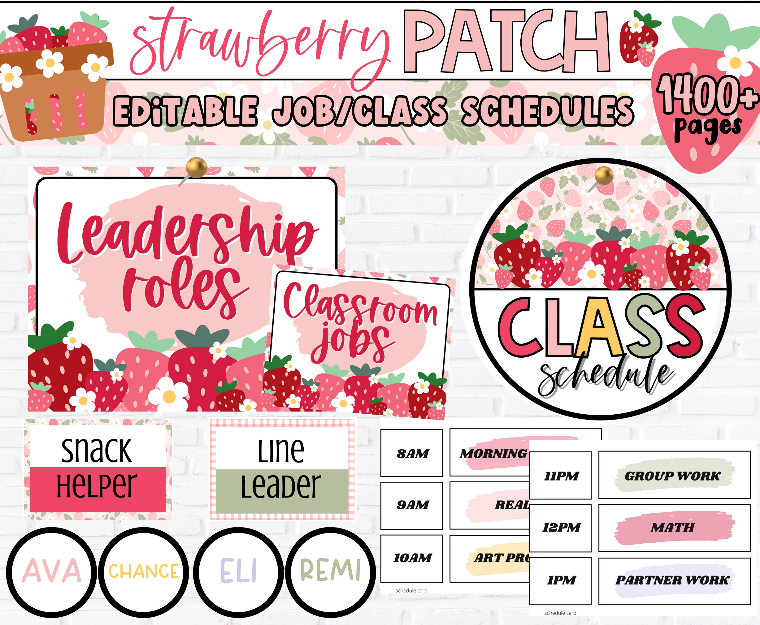 Strawberry Theme Editable CLASSROOM DECOR Bundle | Elementary Classroom ...