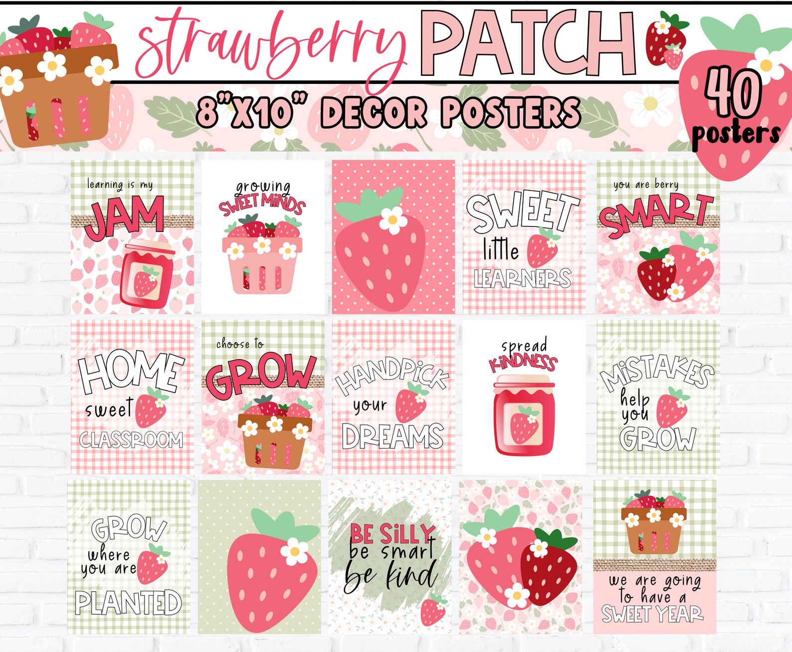 Strawberry Theme Editable CLASSROOM DECOR Bundle Elementary Classroom ...