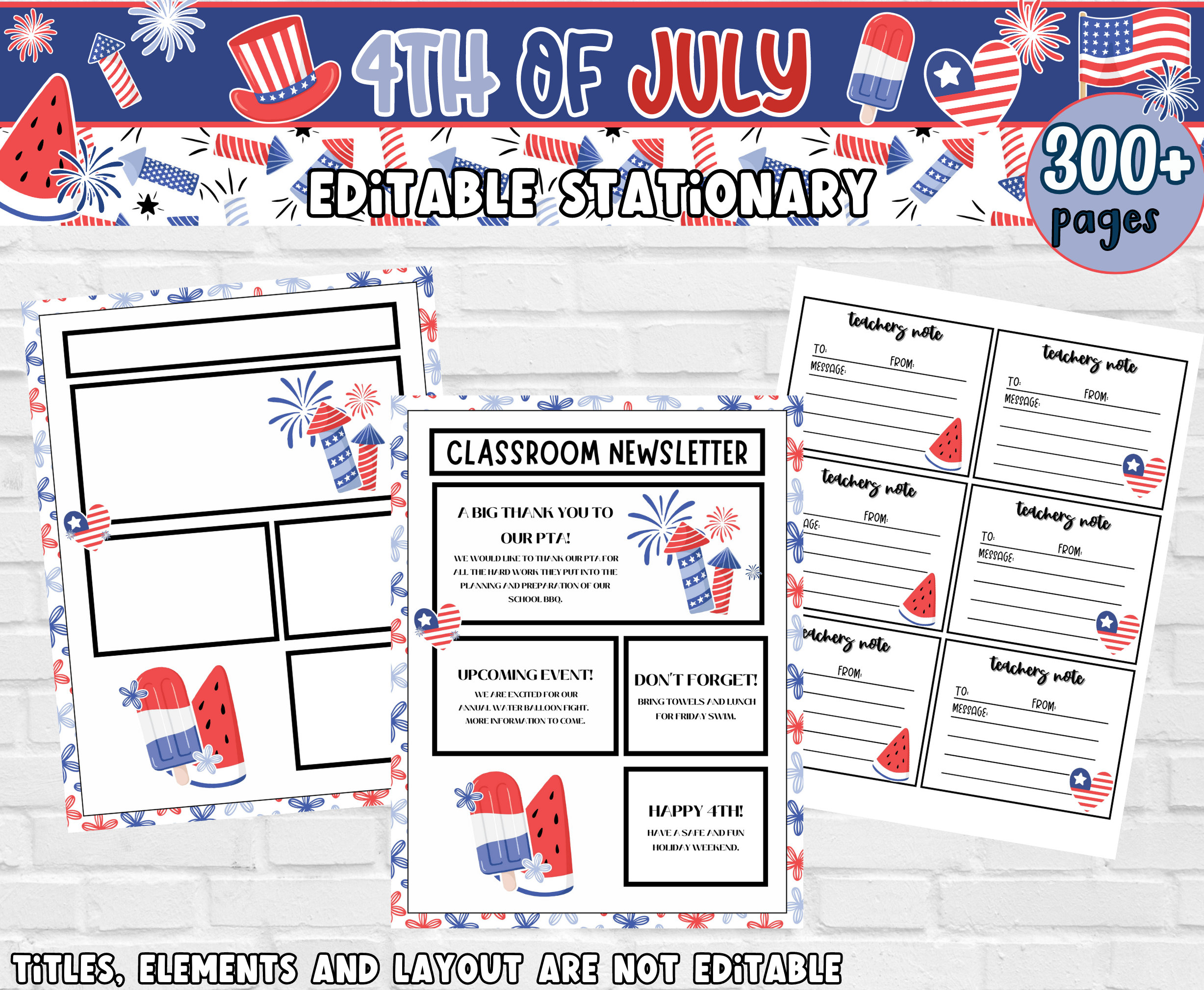 4th of July Theme Editable Holiday Classroom Decor Bundle | Modern ...