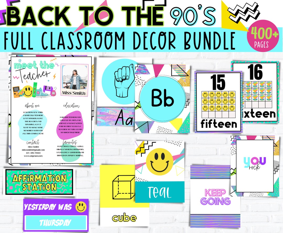 90's Theme Editable CLASSROOM DECOR Bundle | Elementary Classroom Decor ...