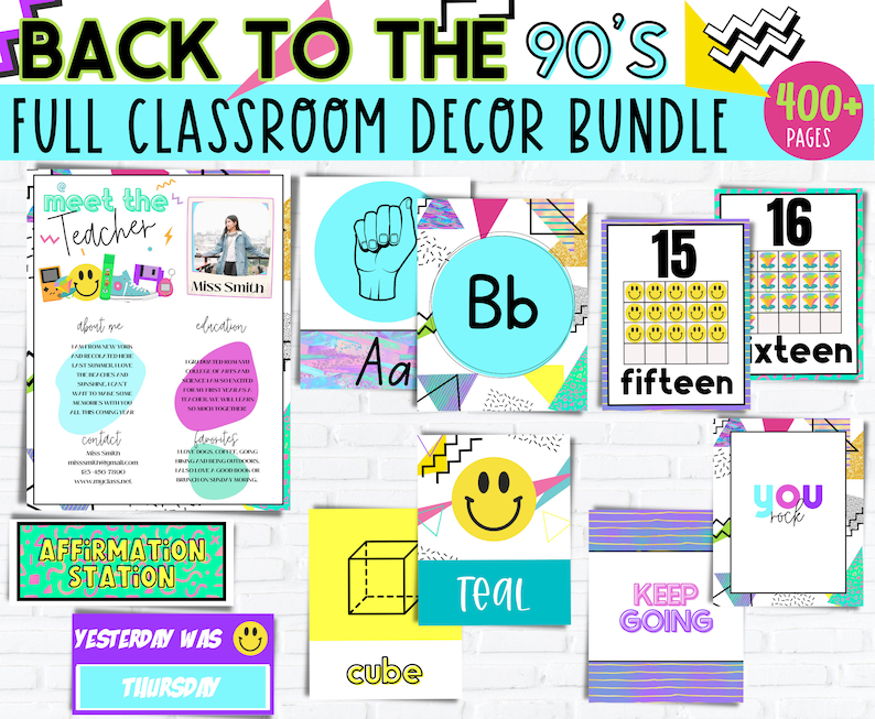 90's Theme Editable CLASSROOM DECOR Bundle Elementary - Etsy