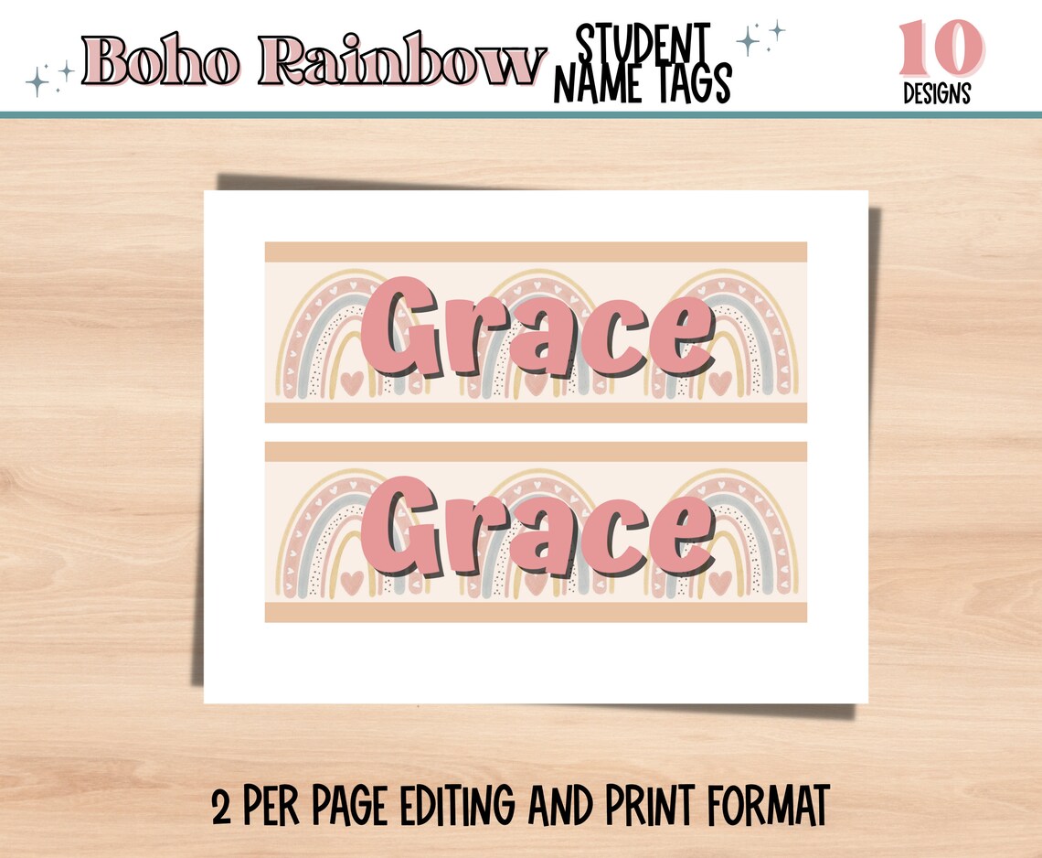 MODERN RAINBOW Editable Student Desk Plate. Student Name Tags. Calm ...