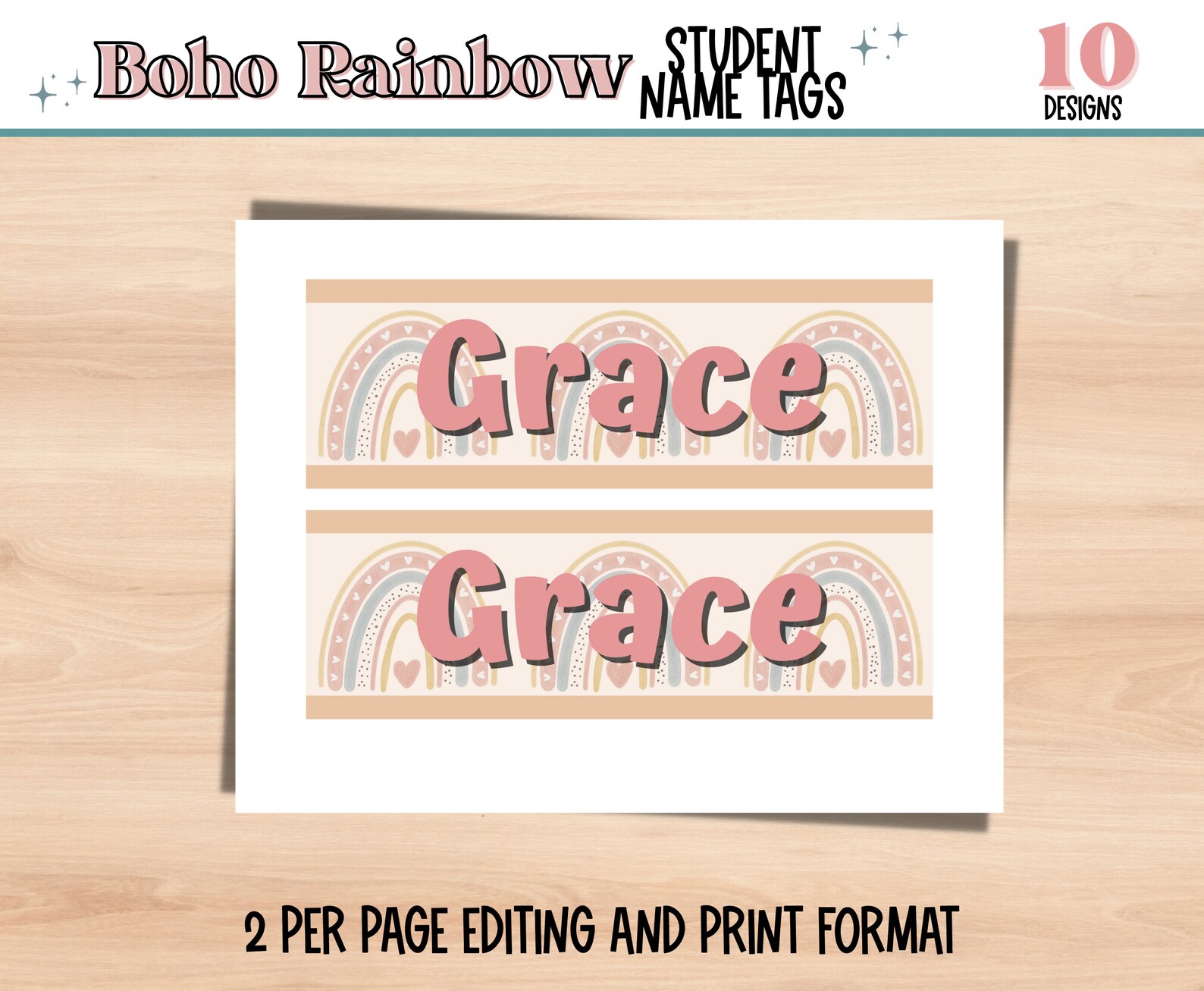 MODERN RAINBOW Editable Student Desk Plate. Student Name Tags. Calm ...