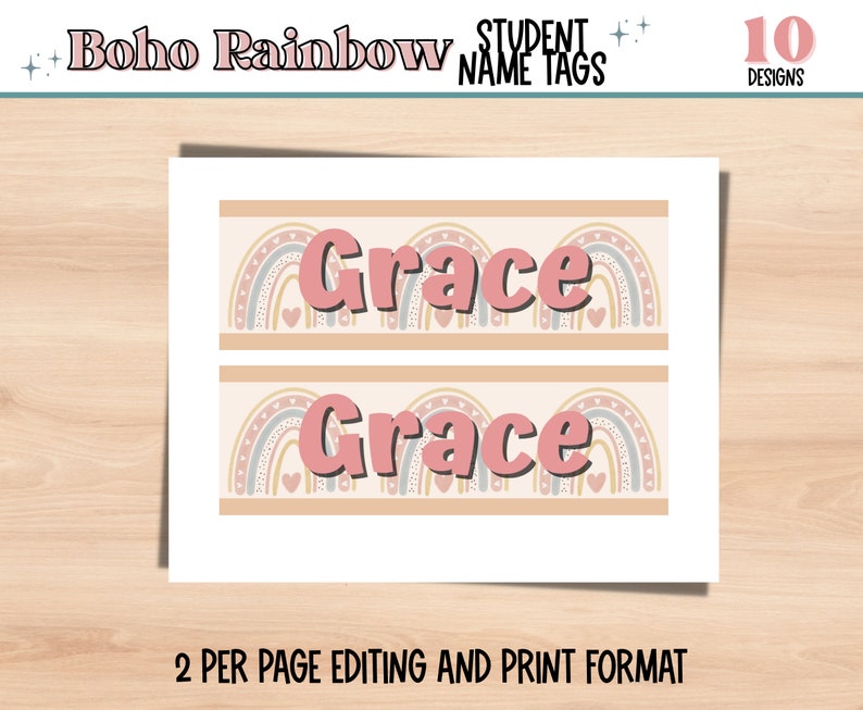 MODERN RAINBOW Editable Student Desk Plate. Student Name Tags. Calm ...