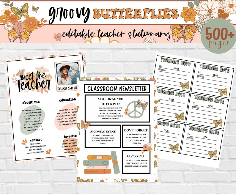 Groovy Butterfly Editable CLASSROOM DECOR Bundle Elementary - Etsy