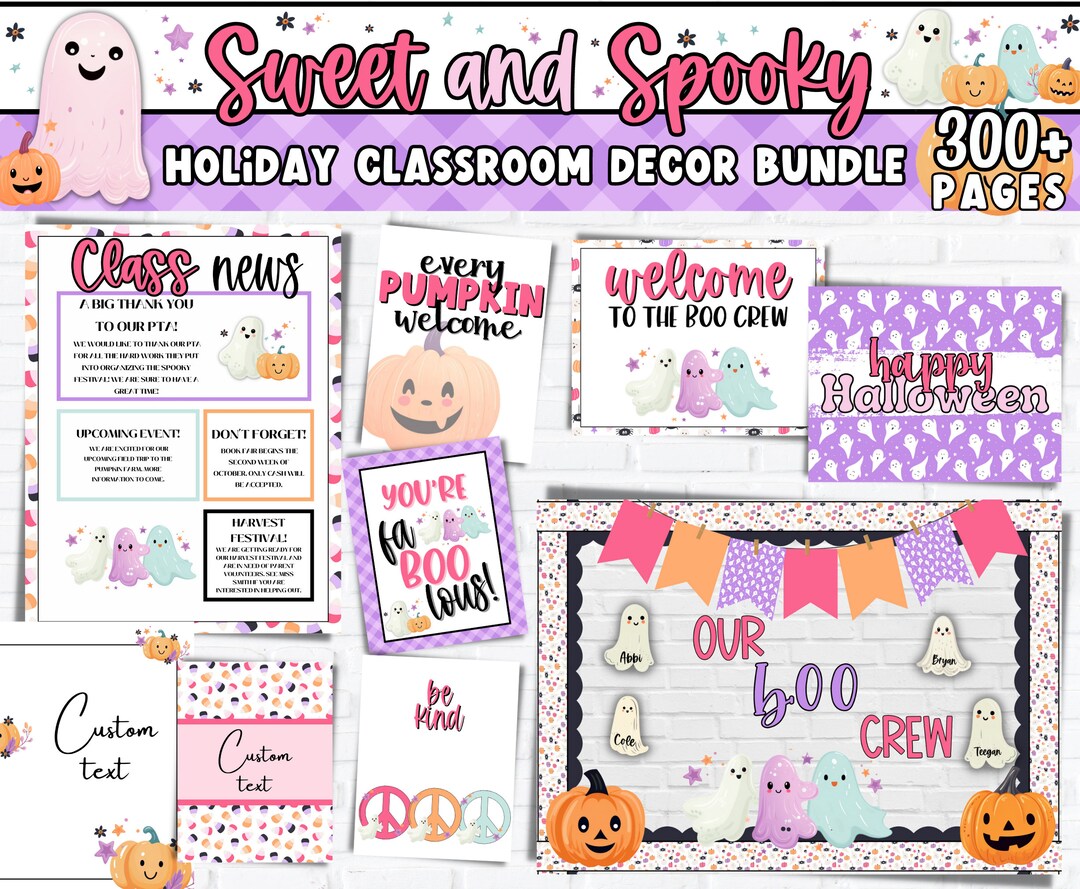 Pastel Halloween Theme Editable Holiday Classroom Decor Bundle | Modern ...
