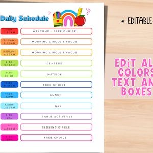 Preschool Daily Schedule Daycare Schedule EDITABLE Template ...