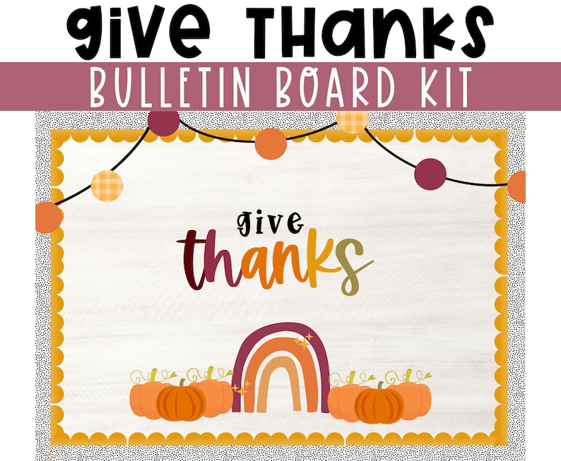 Fall Give Thanks Bulletin Board Kit Fall Bulletin Board Boho Pumpkin ...