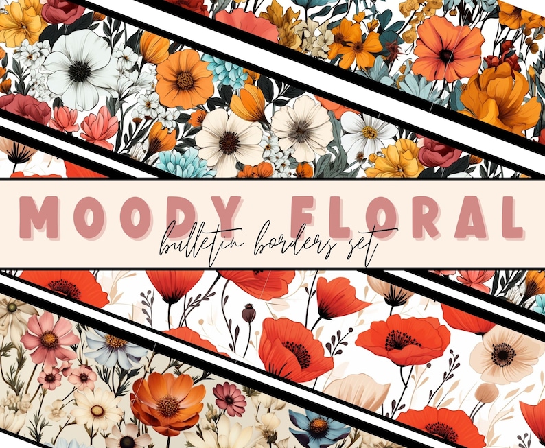 Floral Dark Boho Bulletin Board Borders. Colorful Printable Classroom ...