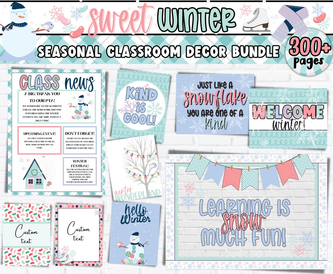 Pastel Winter Theme Editable Classroom Decor Bundle | Modern Elementary ...