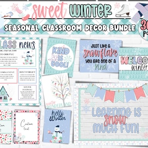 Pastel Winter Theme Editable Classroom Decor Bundle Modern Elementary ...