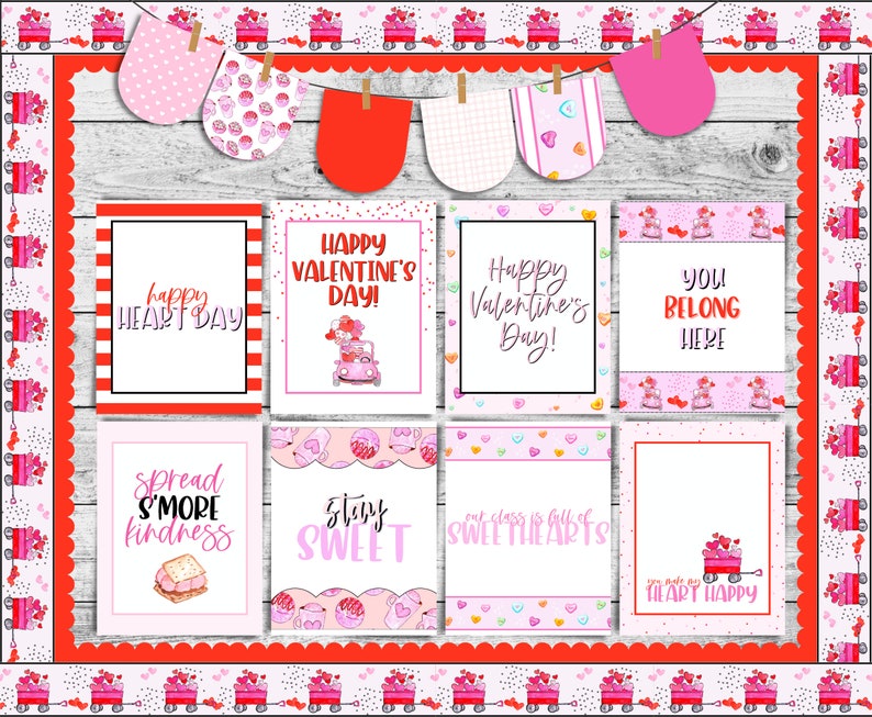 Valentine Bulletin Board Kit Printable. Heart Day Classroom Decor ...